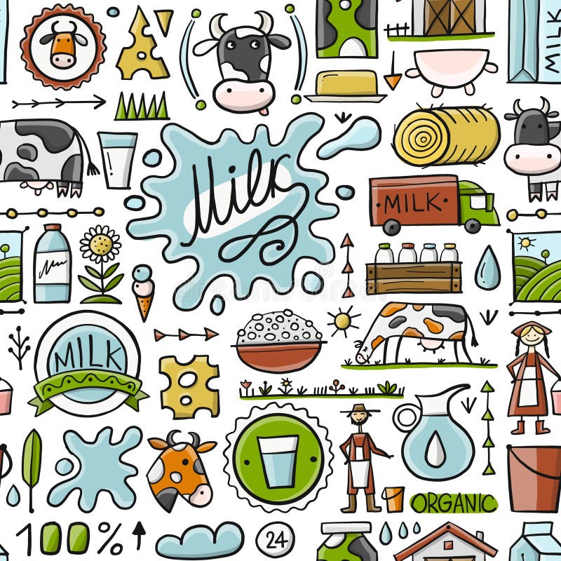 Milk Farm, Seamless Pattern Background for Your Design Stock Vector ...