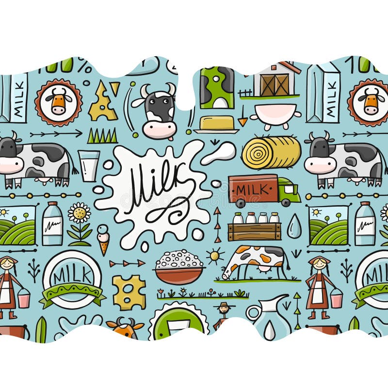 Milk Farm, Seamless Pattern Background for Your Design Stock Vector ...