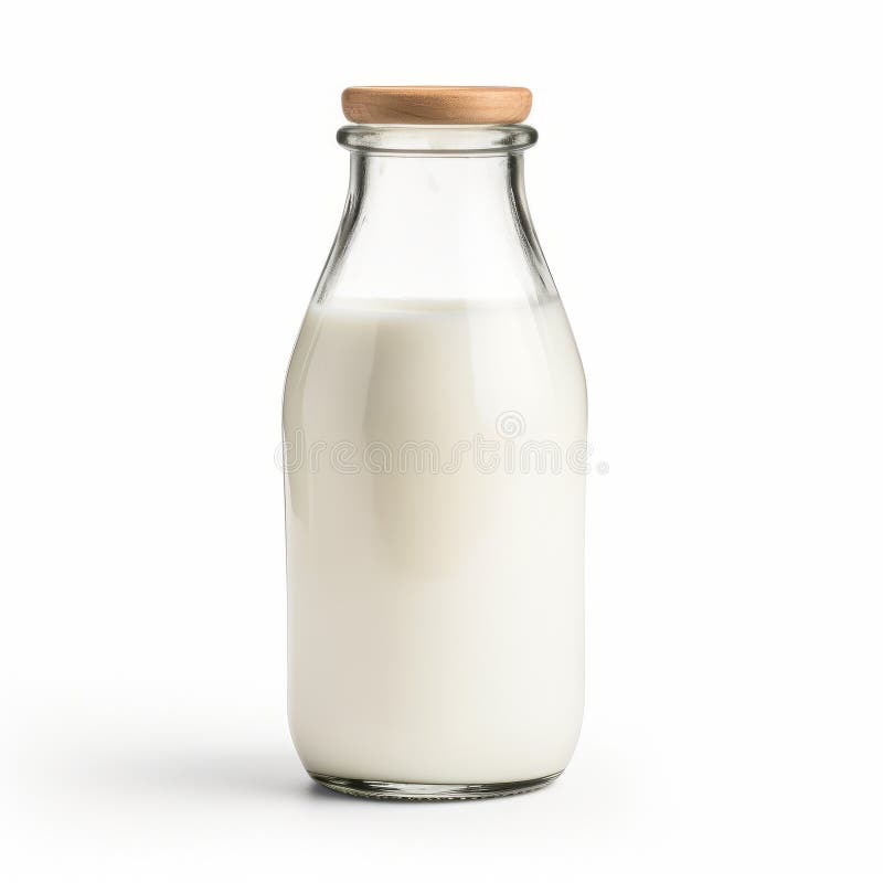 8k Resolution Milk Bottle with Wooden Lid on White Background Stock ...