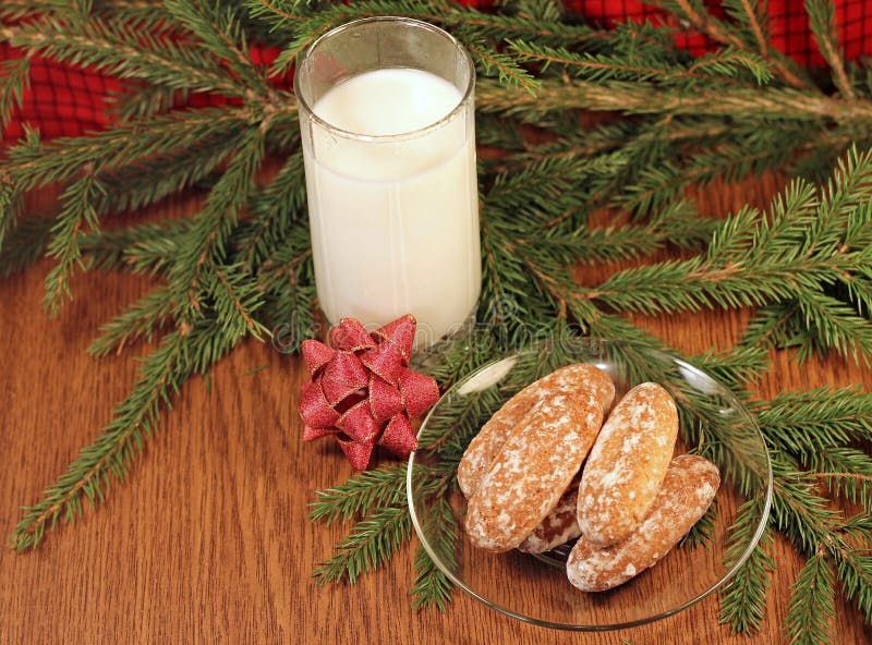 Milk and Gingerbread for Santa Stock Photo - Image of decorated ...