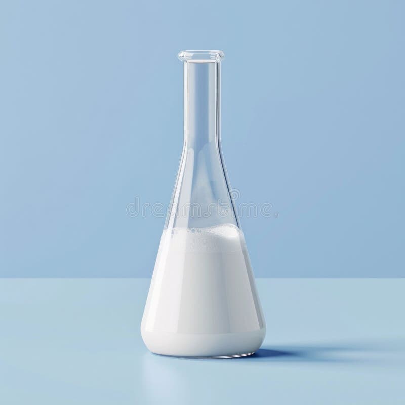 Milk in a Glass Flask on Light Blue Background. Generative Ai Stock ...