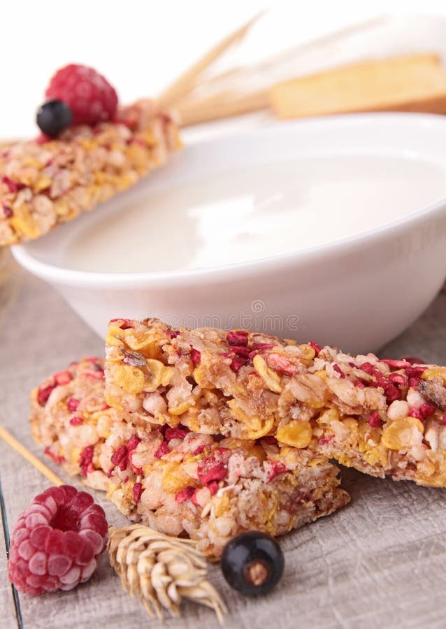 Milk and granola bar stock photo. Image of fruit, cereal - 26506126