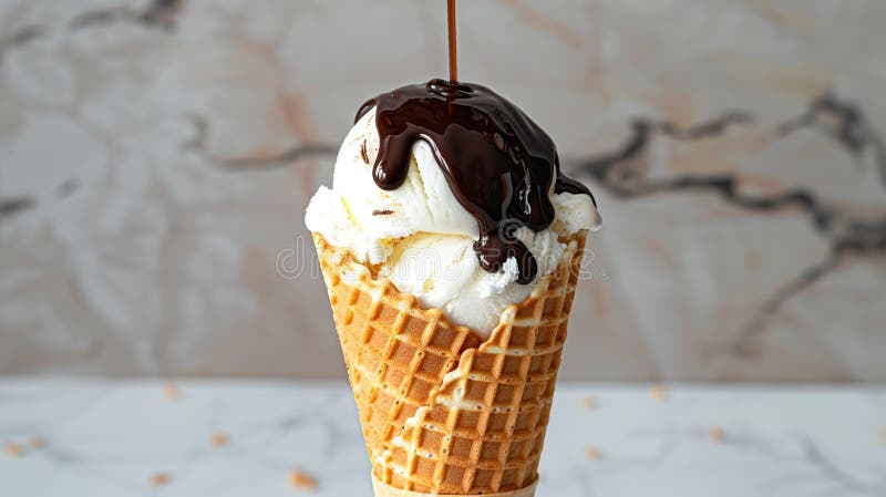 Vanilla Ice Cream Cone with Chocolate Drizzle Stock Illustration ...