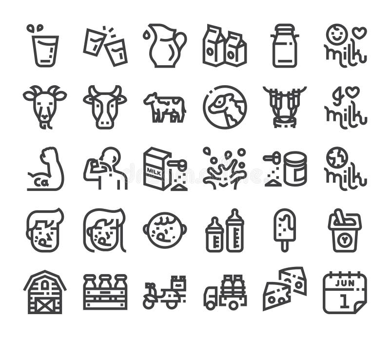 Milk Icon Bold Linear Icon Set Stock Vector - Illustration of beverage ...