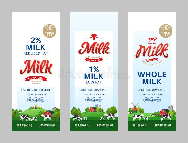 Milk Labels in Modern Style Stock Vector - Illustration of landscape ...