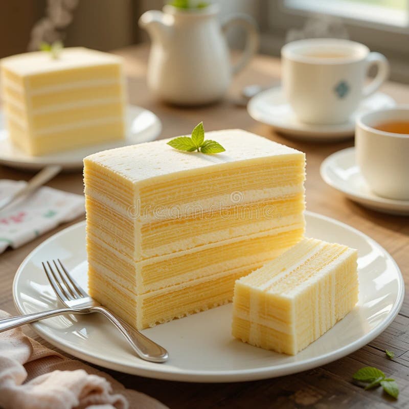 Milk Layer Cake with Mint Leaves on Top Stock Photo - Image of ...