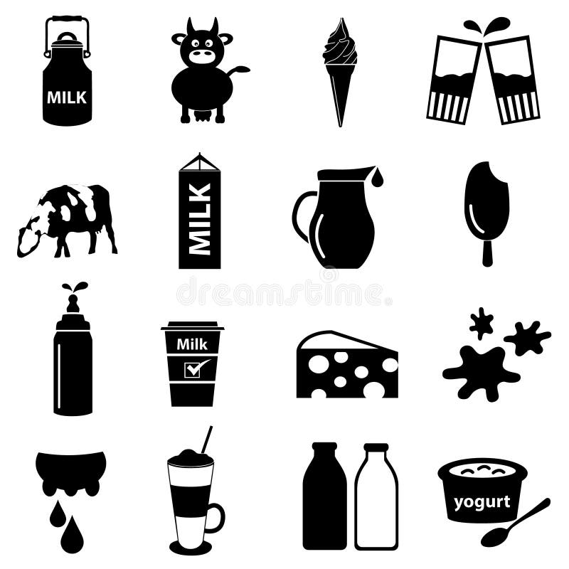 Milk and Milk Product Theme Icons Set Eps10 Stock Vector - Illustration ...