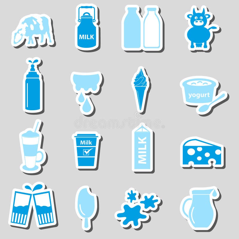 Milk and Milk Product Theme Stickers Set Eps10 Stock Vector ...