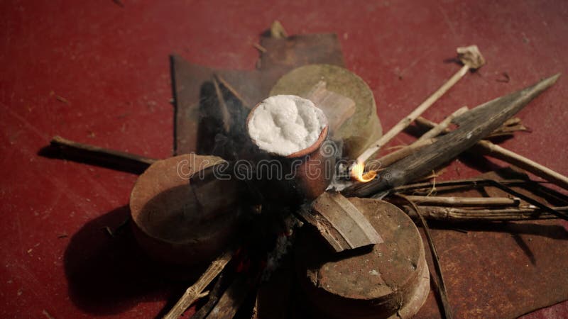 Sri Lankan Housewife Performs Traditional Milk Boiling Over Open Flame