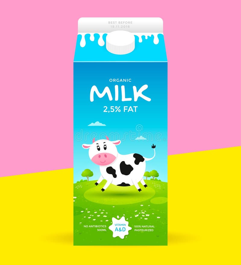 Packaging Of Milk. Template Design Package With Blue Cow Milk. V Stock ...