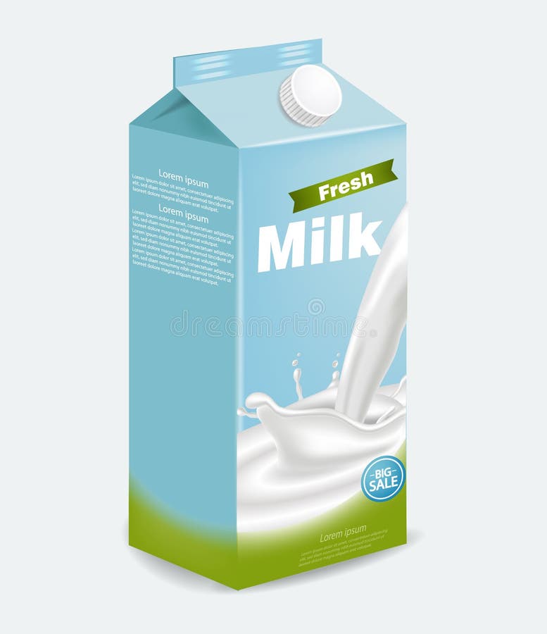 Milk Package Vector Realistic with Splash. Product Placement Mock Up ...