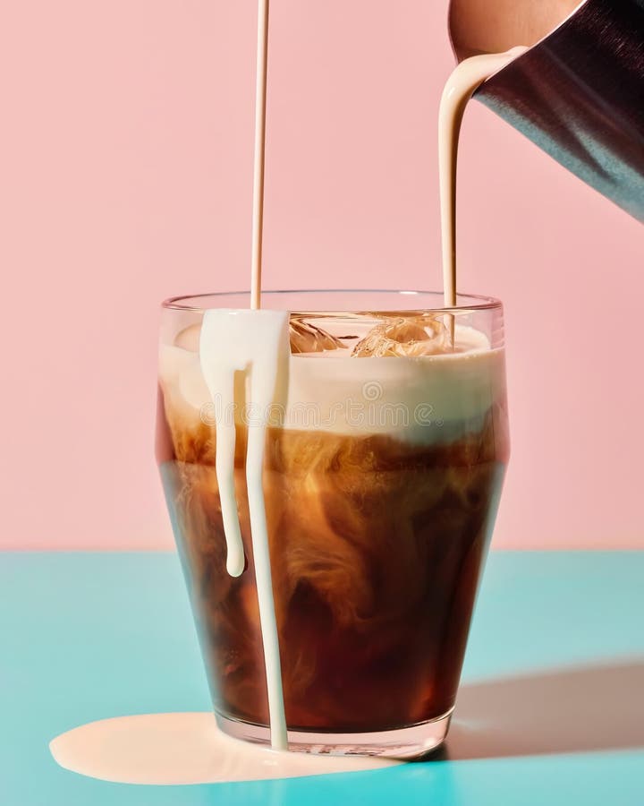 Milk is Poured into a Glass of Coffee Stock Image - Image of dish ...
