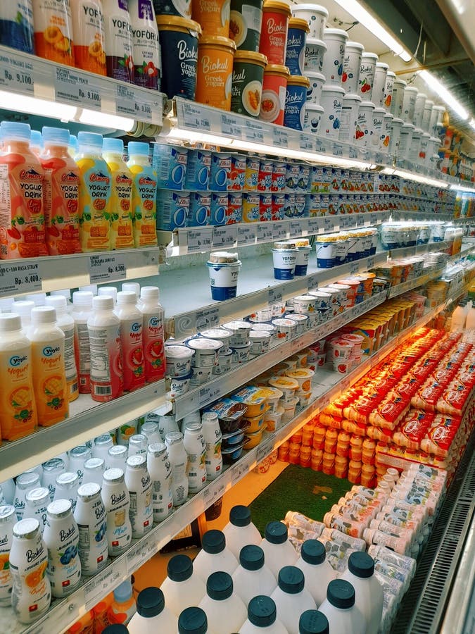 Milk Product (yogurt) in the Supermarket Shelf with Warm and Vibrance ...