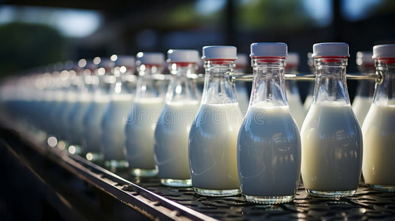 Milk Production a Bottles with a Dairy Product. Generative AI. Stock ...