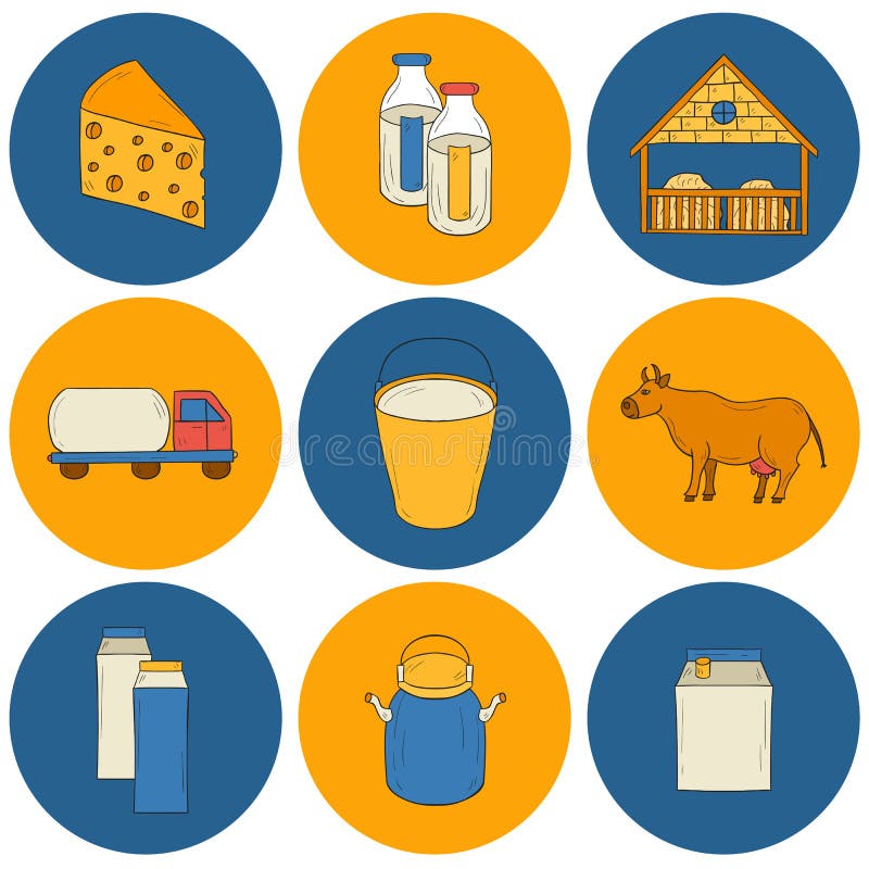 Milk production icons stock vector. Illustration of drawn - 64583918