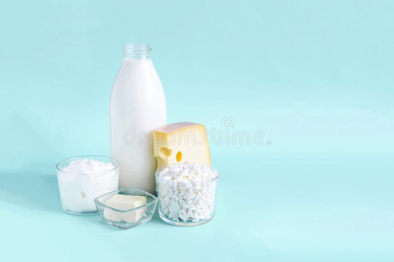 Milk and Milk Products on a Light Background Stock Image - Image of ...