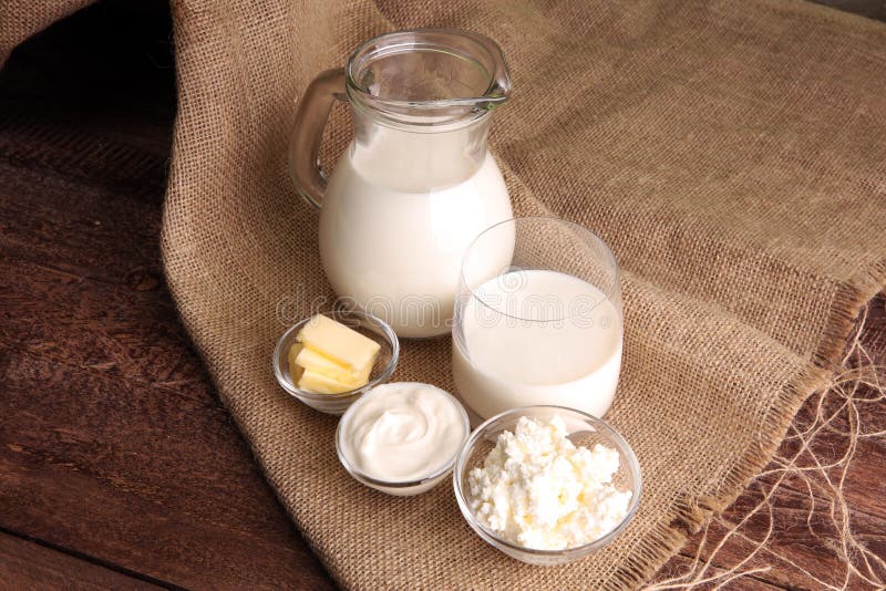 Milk Products. Tasty Healthy Dairy Products on a Table. Stock Photo ...