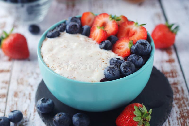Milk Rice with Berries Ready for Breakfast Stock Image - Image of ...