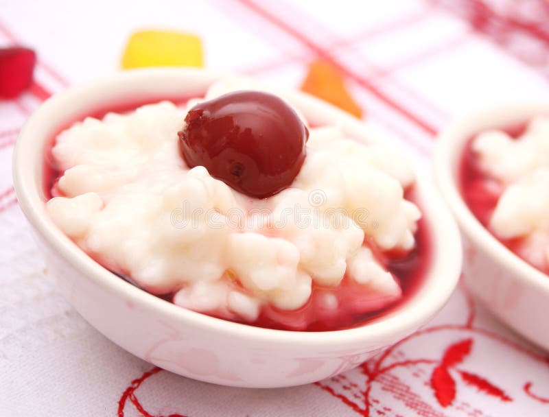 Milk rice with cherries stock image. Image of sugar, milkrice - 37198225