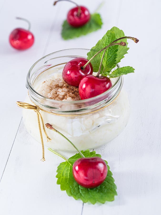 Milk rice with cherries stock image. Image of sweet, dairy - 41470603