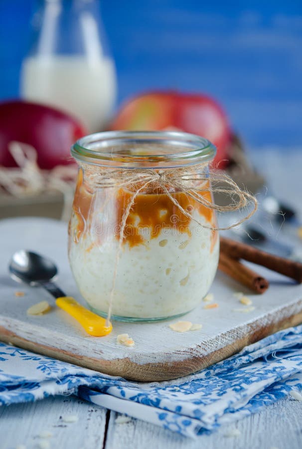 Milk-rice Dessert with Caramelized Apples Stock Photo - Image of ...