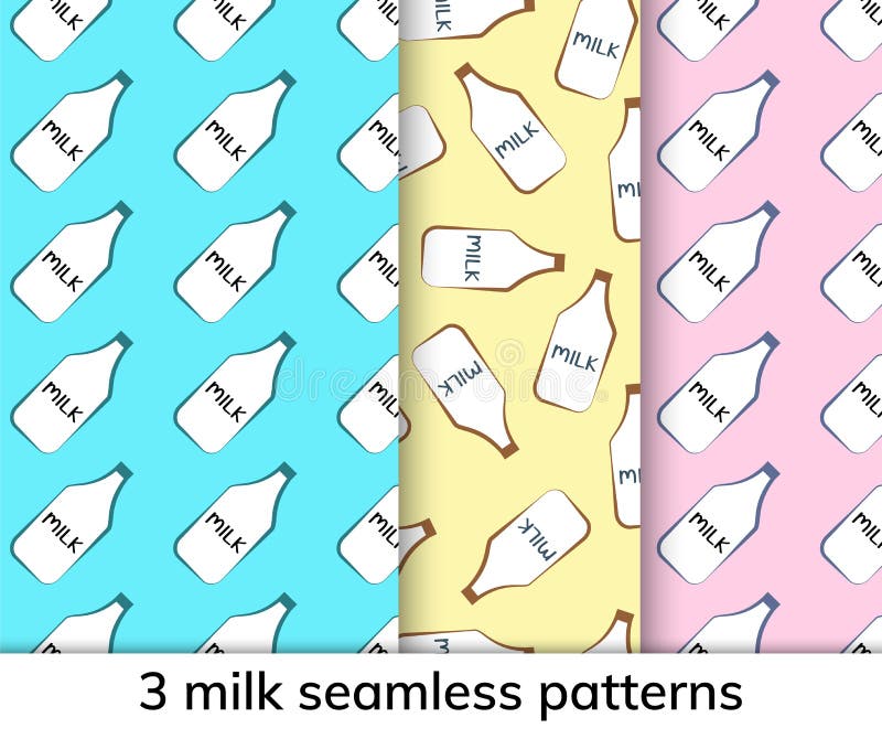 Milk Seamless Pattern. Set of Three Seamless Backgrounds for Chi Stock ...