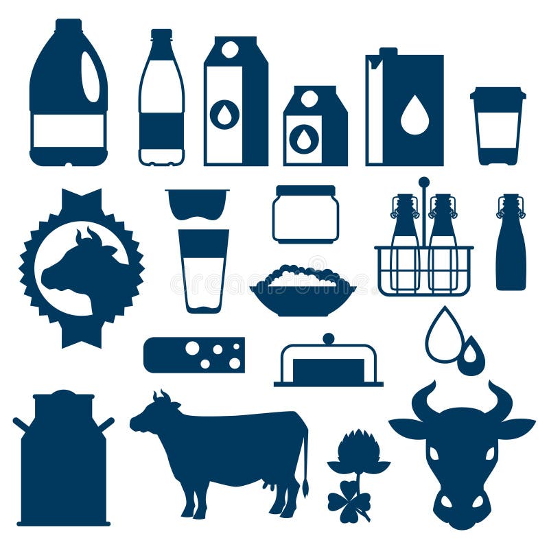 Milk Set of Dairy Products and Objects Stock Vector - Illustration of ...