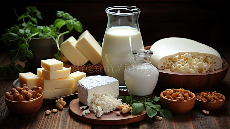 Milk and Several Types of Cheese and Cottage Cheese Stock Illustration ...