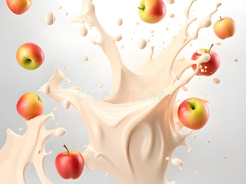Milk Splash with Apple Fruit Stock Illustration - Illustration of ...