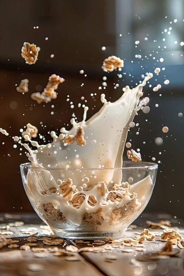 Milk Splash Cereal. Selective Focus Stock Illustration - Illustration ...