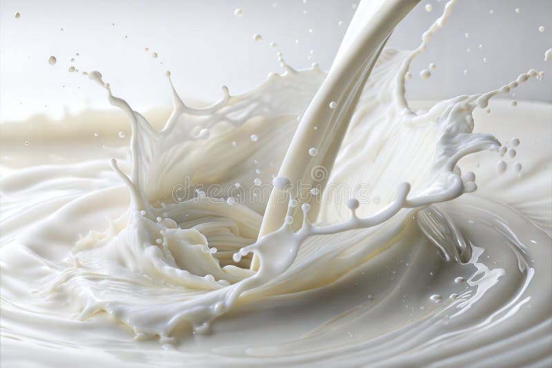 Milk Splash Closeup White Liquid Pouring, Splattering with Droplets on ...