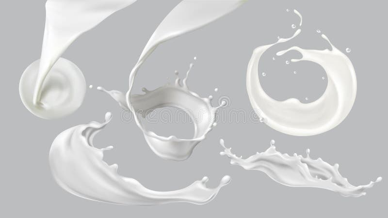 Milk Splash Collection with Dynamic Liquid Shapes Stock Vector ...