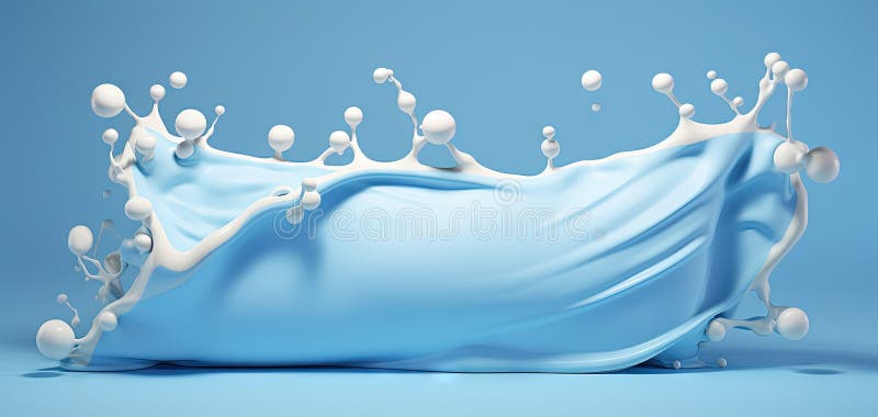 Milk Splash or Cream Wave with Drops on Blue Background, Wide ...