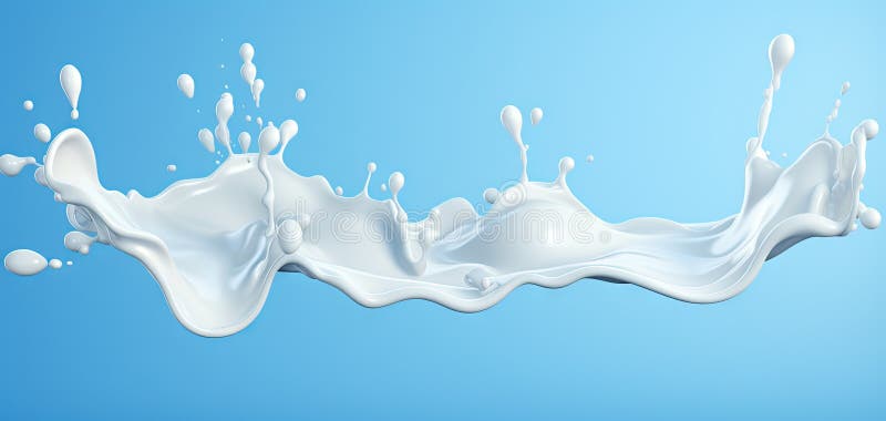 Milk Splash or Cream Wave with Drops on Blue Background, Wide ...