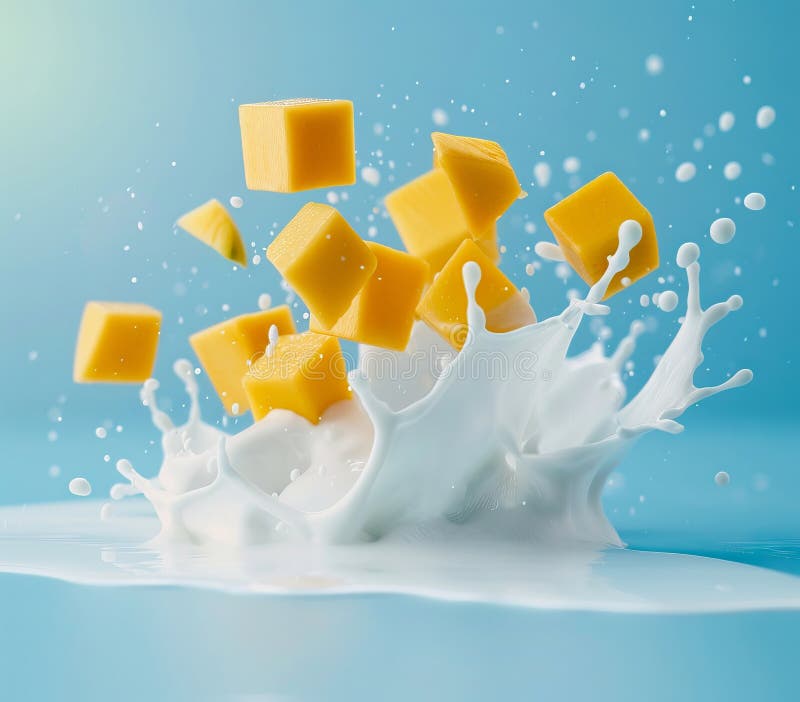 A Milk Splash with Cubes of Mango Stock Image - Image of yellow, milk ...