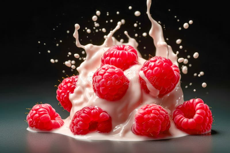 Milk Splash and Raspberries. Natural Dairy Products Stock Illustration ...