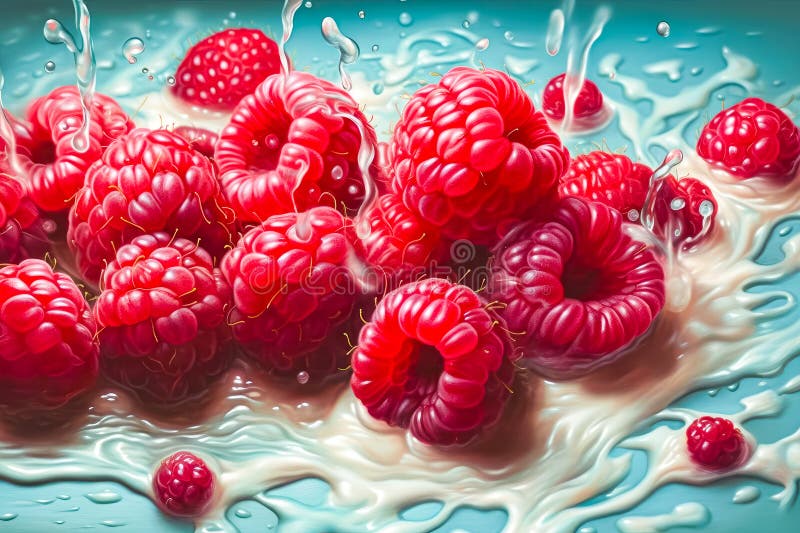 Milk Splash and Raspberries. Natural Dairy Products Stock Illustration ...