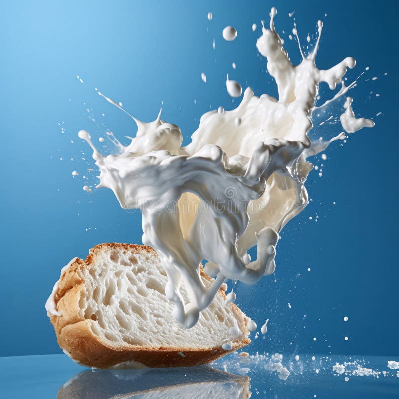 Milk Splash on Sliced Bread Against Blue Background AI Generated Stock ...
