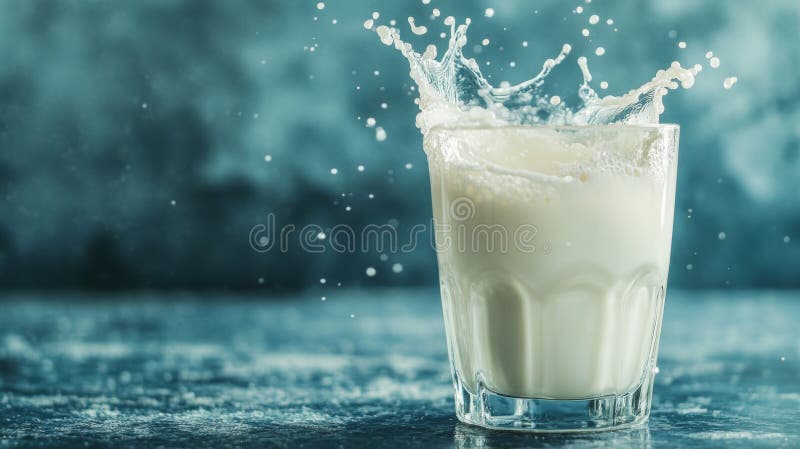 Milk Splashed Against a Minimalist Blue Background Stock Image - Image ...