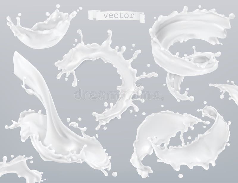 Milk Splashes, Yogurt, Cream. 3d Vector Element Set Stock Vector - Illustration of dessert ...