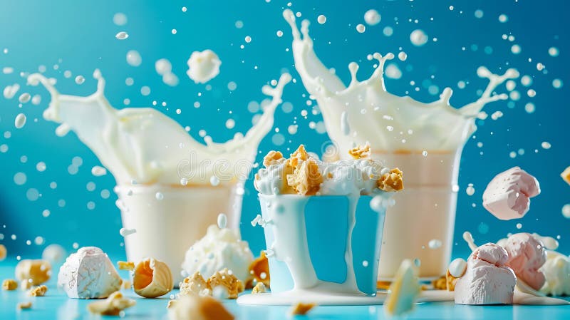 Milk Splashing in a Cup with Some Nuts Stock Photo - Image of splash ...