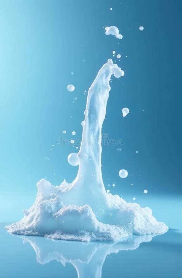Milk Splashing and Forming a Column on Light Blue Background Stock ...