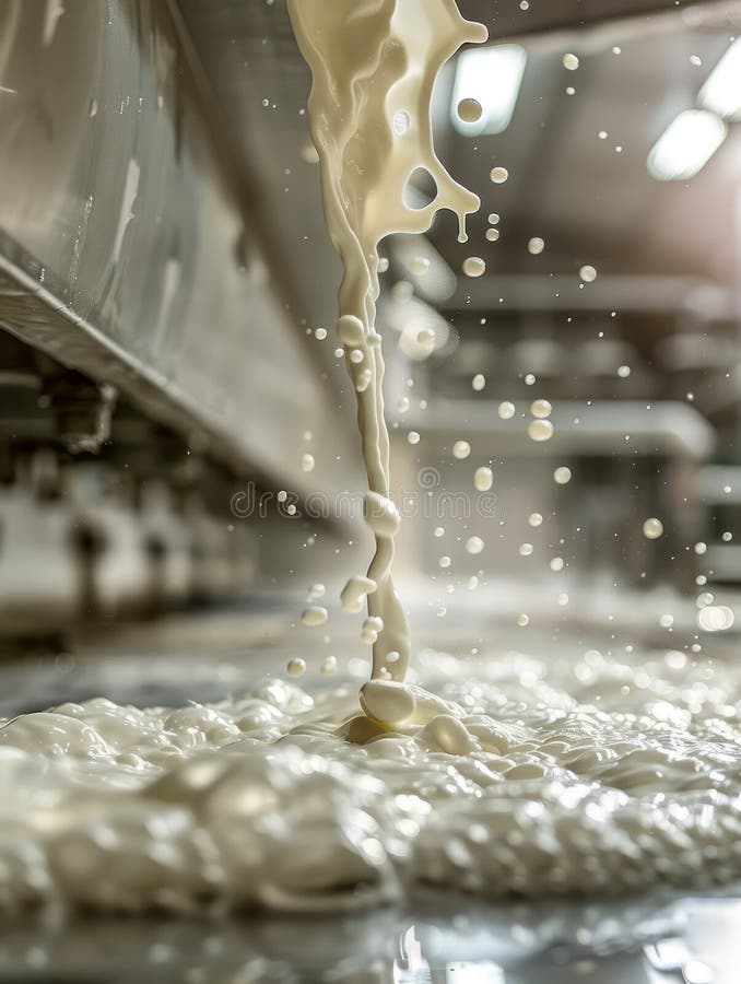 Milk Splashing and Pouring in a Factory Setting. Stock Image - Image of ...