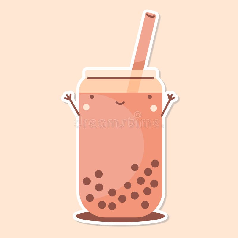 MILK TEA Cup Cute Sticker Beige Background Vector Stock Vector ...