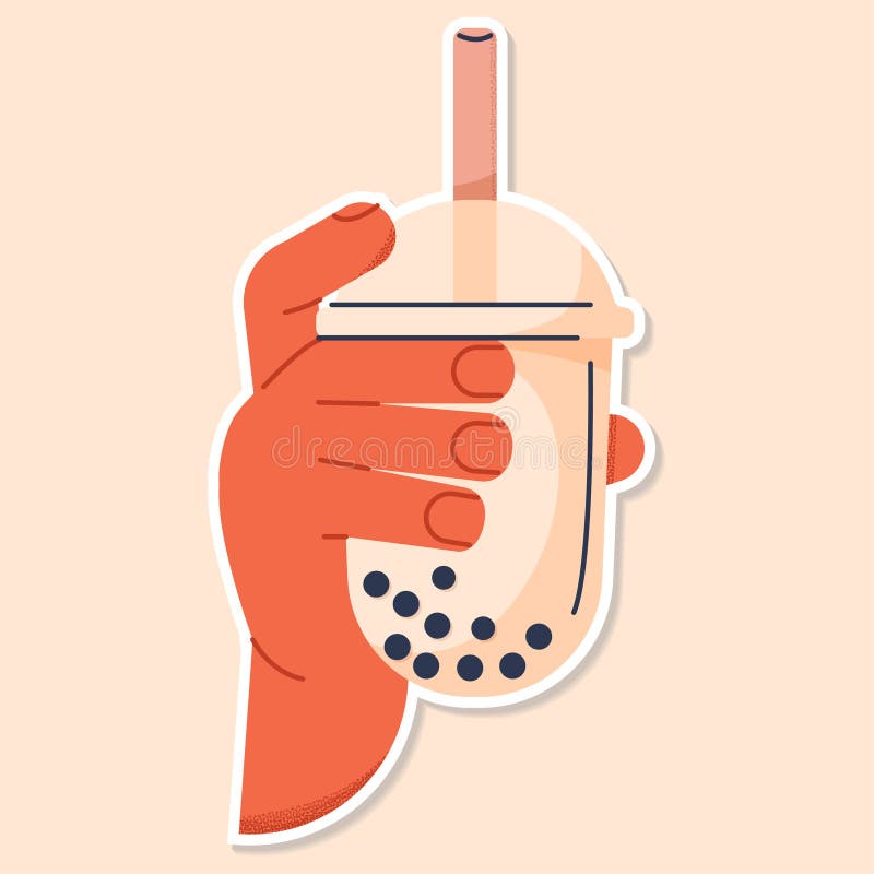MILK TEA Cup with Hand Sticker Beige Vector Stock Vector - Illustration ...