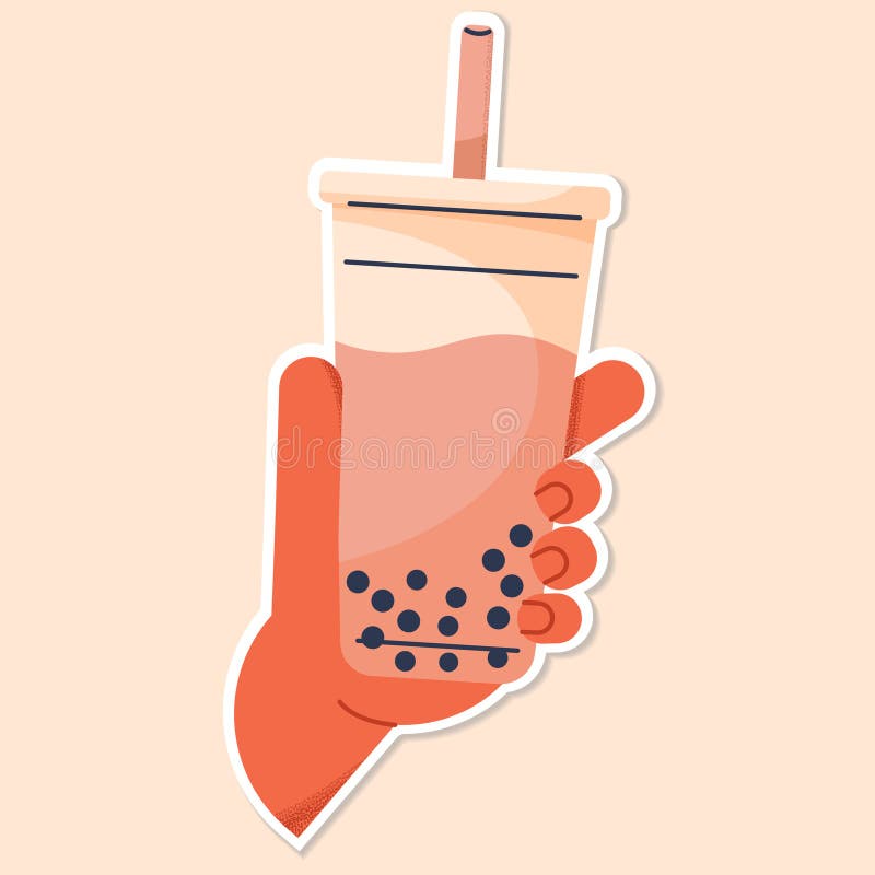 MILK TEA Cup with Hand Sticker Beige Vector Stock Vector - Illustration ...