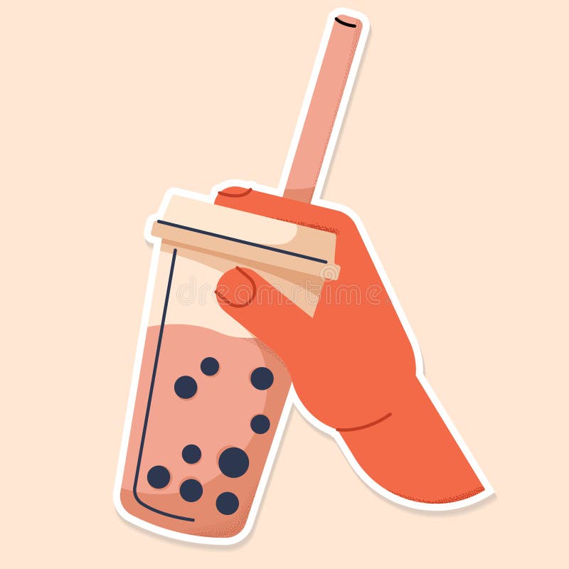 MILK TEA Cup with Hand Sticker Beige Vector Stock Vector - Illustration ...