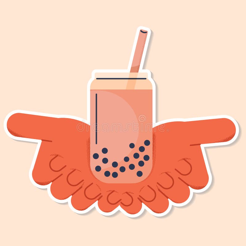 MILK TEA Cup with Hands Sticker Beige Vector Stock Vector ...