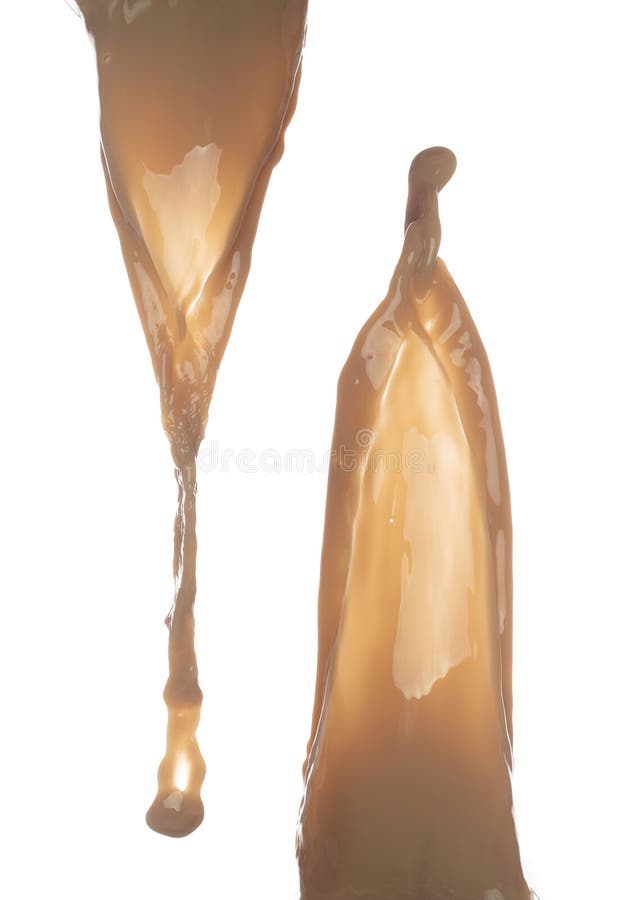 Milk Tea Fall Pouring Down in Shape Form Line. Milk Ice Coffee Splash ...