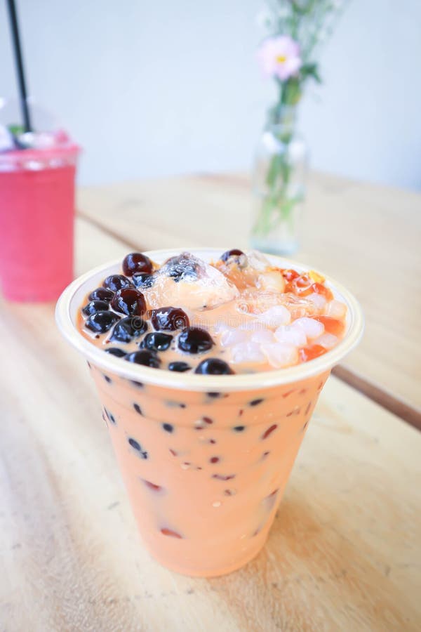 Milk Tea or Thai Tea or Bubble Tea Stock Image - Image of foam ...